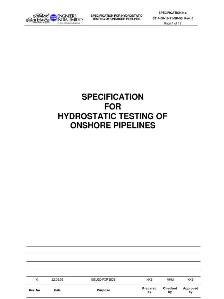 Specification of Hydro Testing For Onshore | PDF | Pipeline Transport ...