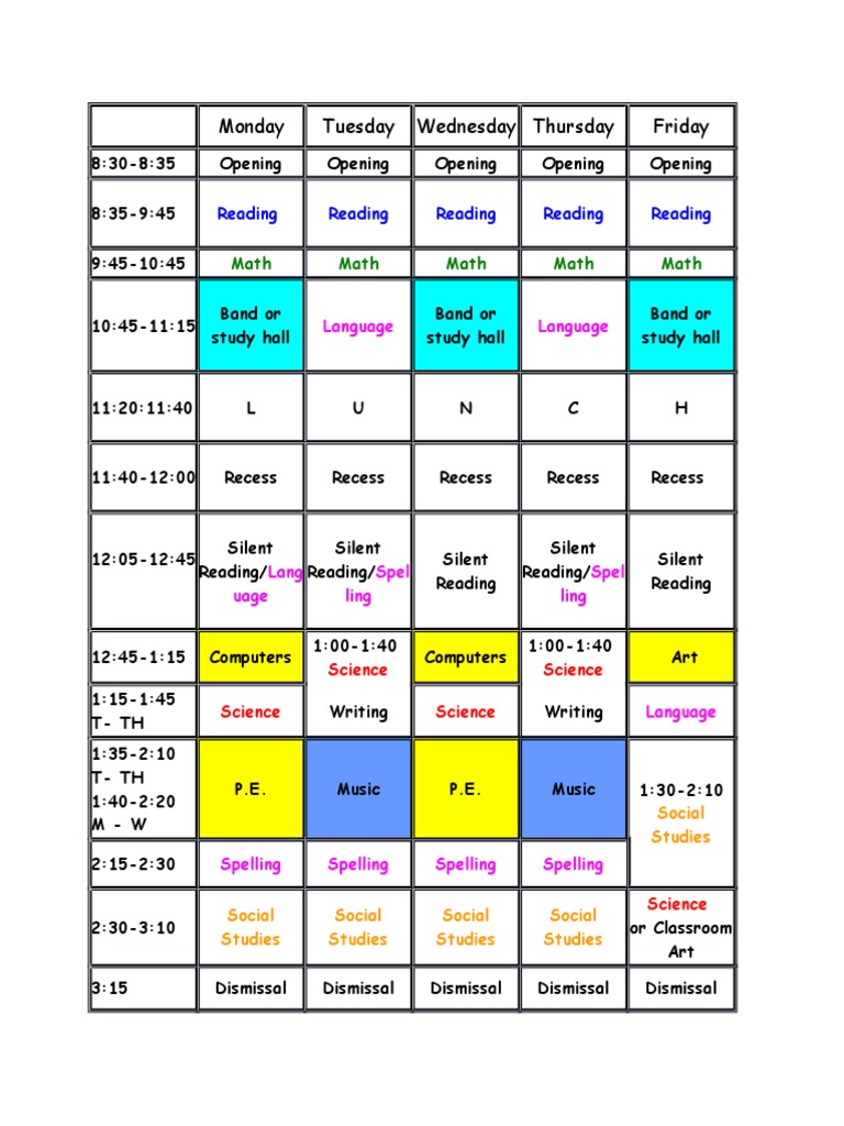 Weekly School Schedule | PDF | Art
