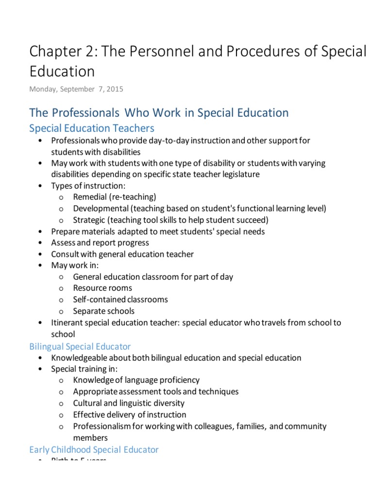 Special Education Professional Roles | PDF | Individualized Education ...
