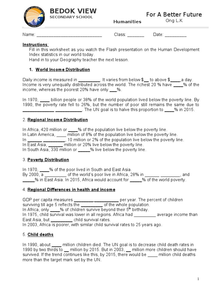 HDI Worksheet | PDF | Poverty Threshold | Child Mortality