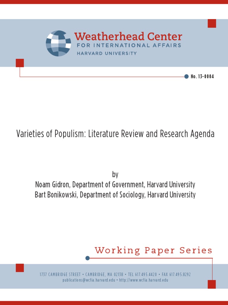 Noam Gidron. Bart Bonikowski. Varieties of Populism: Literature Review ...