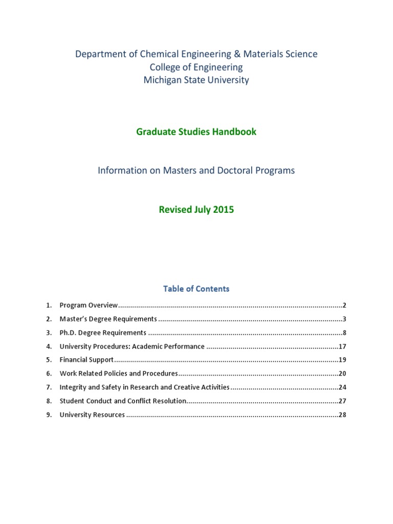 MSU Graduate Handbook | PDF | Thesis | Postgraduate Education