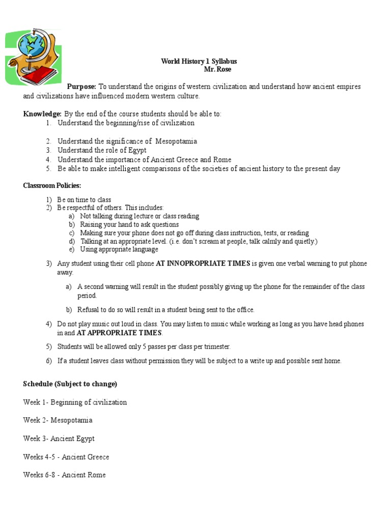 World History 1 Syllabus | PDF | Ancient History | Civilization