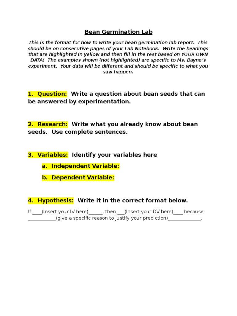 Bean Germination Lab Report Guide | PDF | Experiment | Dependent And ...
