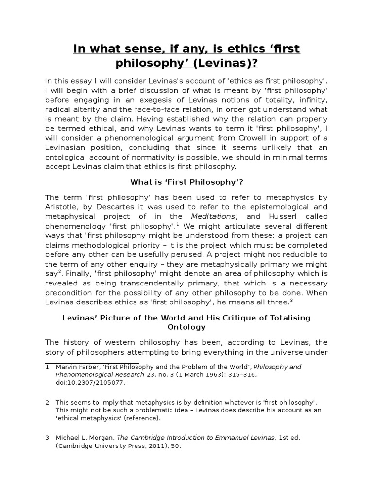 In What Sense, If Any, Is Ethics First Philosophy' | PDF