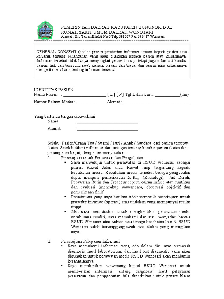Contoh Formulir Inform Consent | PDF