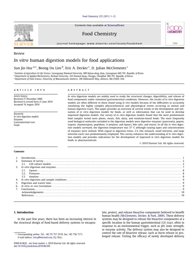 In Vitro Human Digestion Models For Food Applications | PDF | Digestion ...