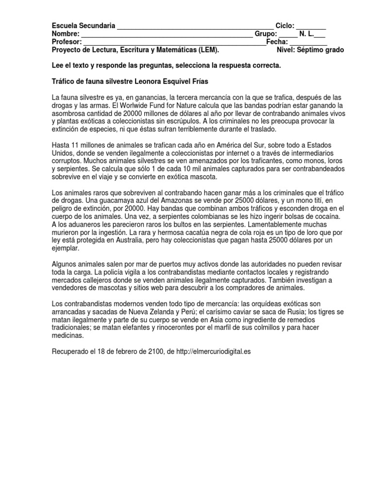 Texto 1 Trafico de Fauna Silvestre Leonora Esquivel Frias C | PDF ...