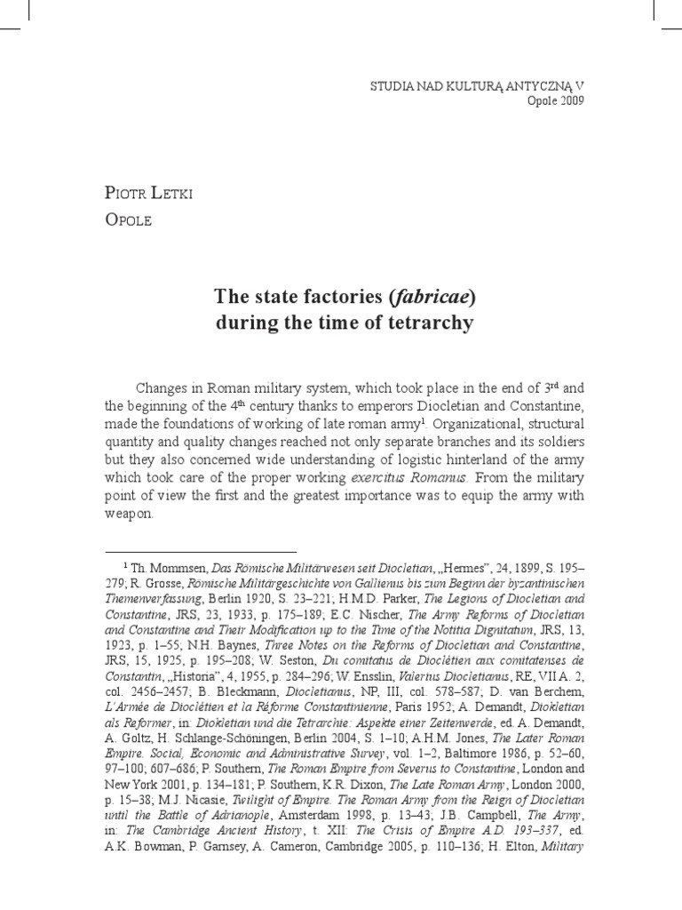 The State Factories Fabricae During The Time of Tetrarchy | PDF | Roman ...