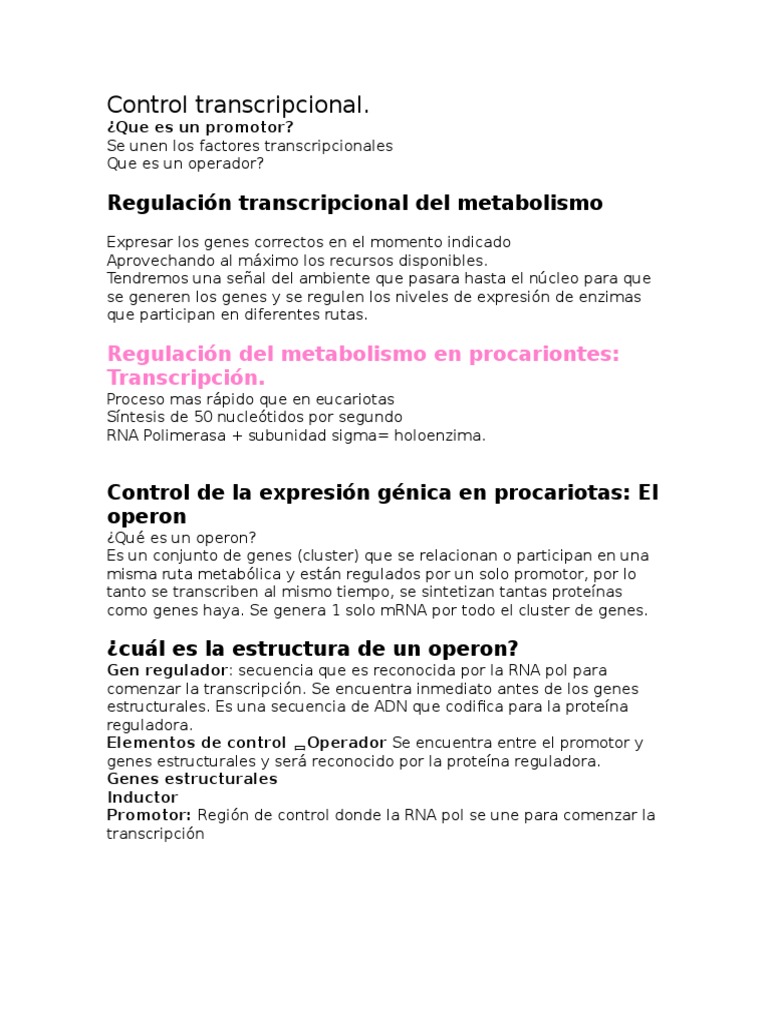 Control Transcripcional | PDF | Operón | Rna
