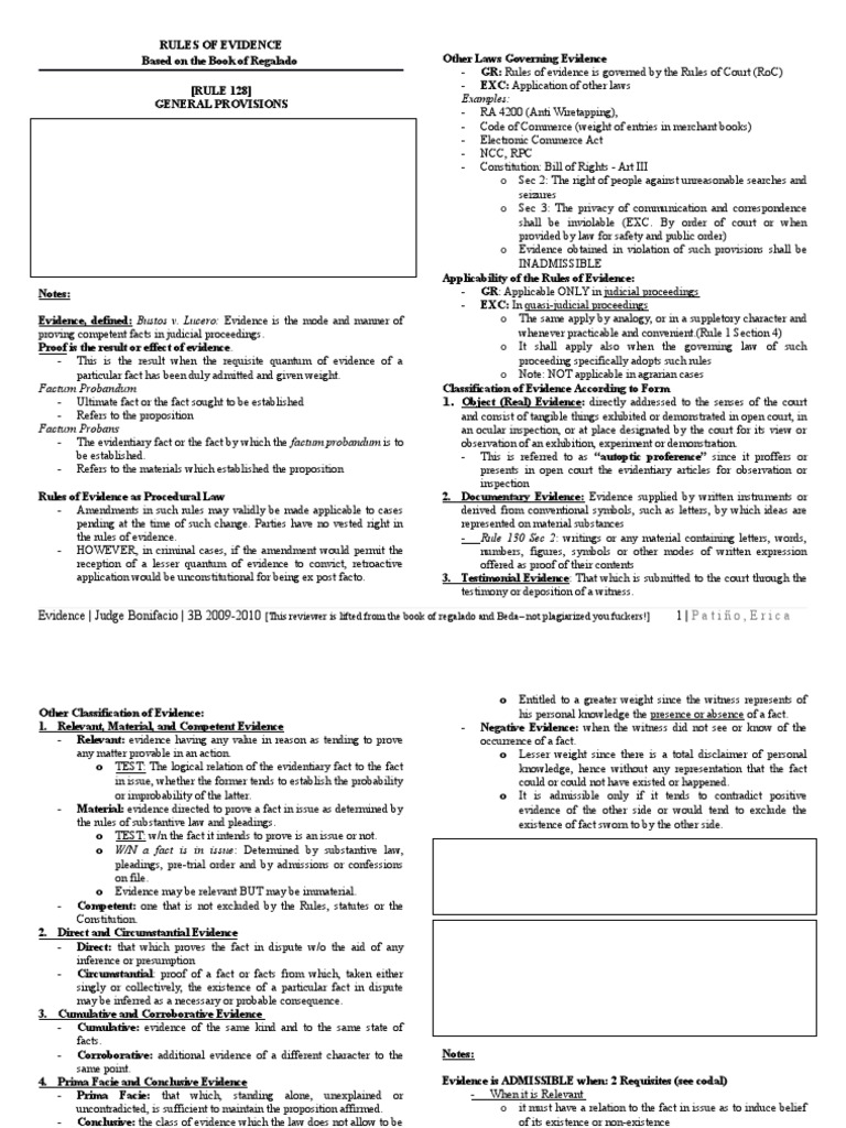 Examples:: Evidence - Judge Bonifacio - 3B 2009-2010 1 | PDF | Parol ...