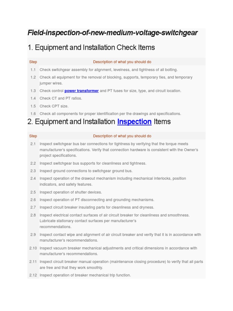 Medium Voltage Switchgear Inspection Guide | PDF | Computers ...