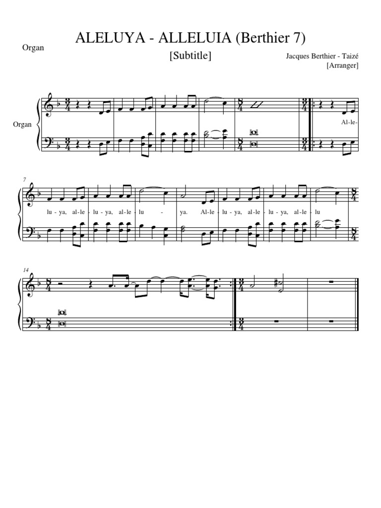 Alleluia7 - Organ - Jacques Berthier - Taizé - Aleluya | PDF | Études ...