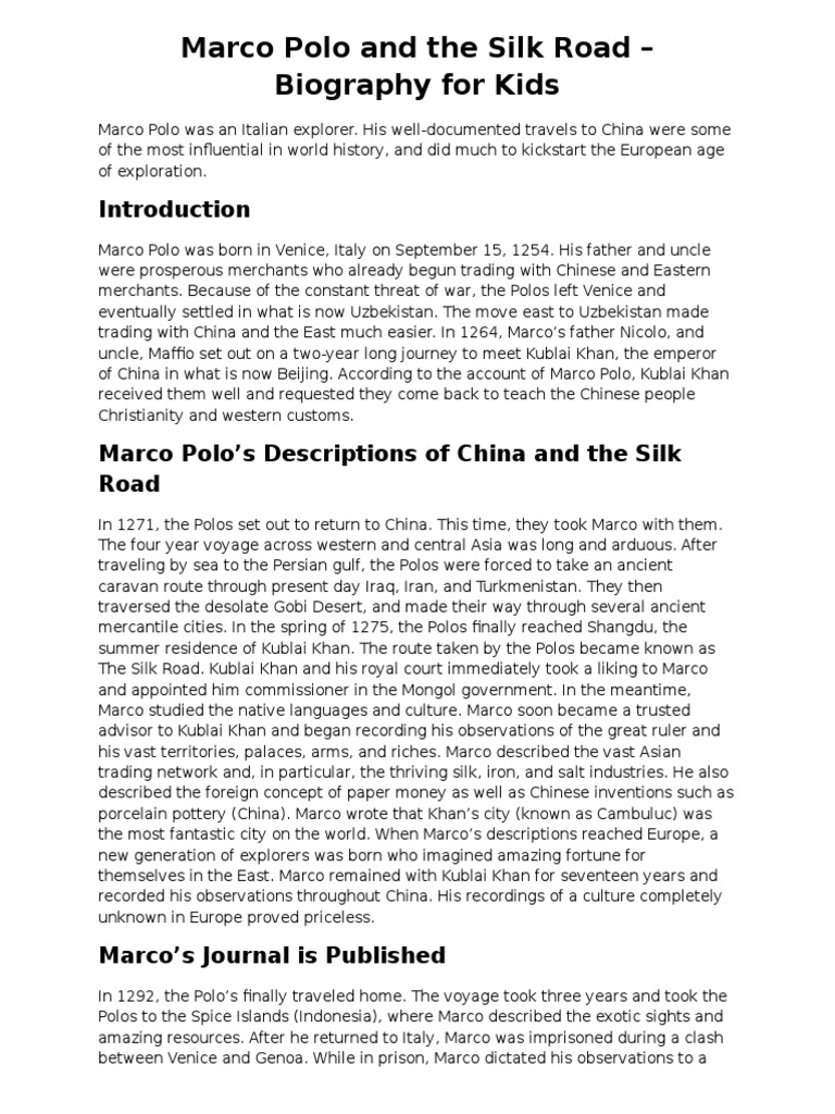 Marco Polo: Explorer of the Silk Road | PDF | Marco Polo | Silk Road