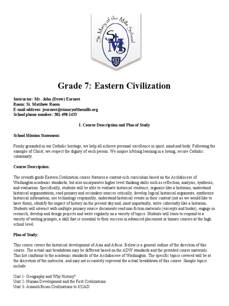 Grade 7 Eastern Civilization Course Guide | PDF | Test (Assessment ...
