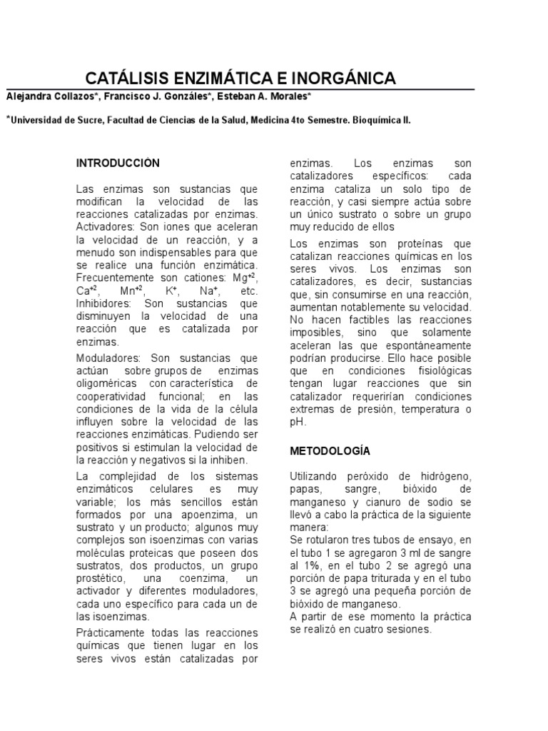 Reacción de la Catalasa | PDF | Enzima | Catálisis
