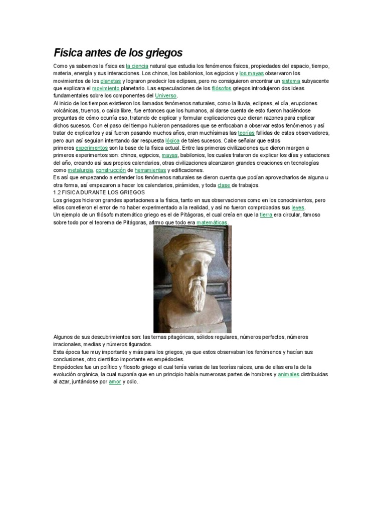 Física antes de los griegos: Orígenes y Teorías | PDF | Física | Electrón