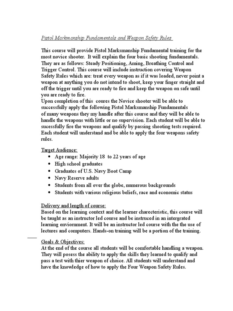 Pistol Marksmanship Basics & Safety Rules | PDF