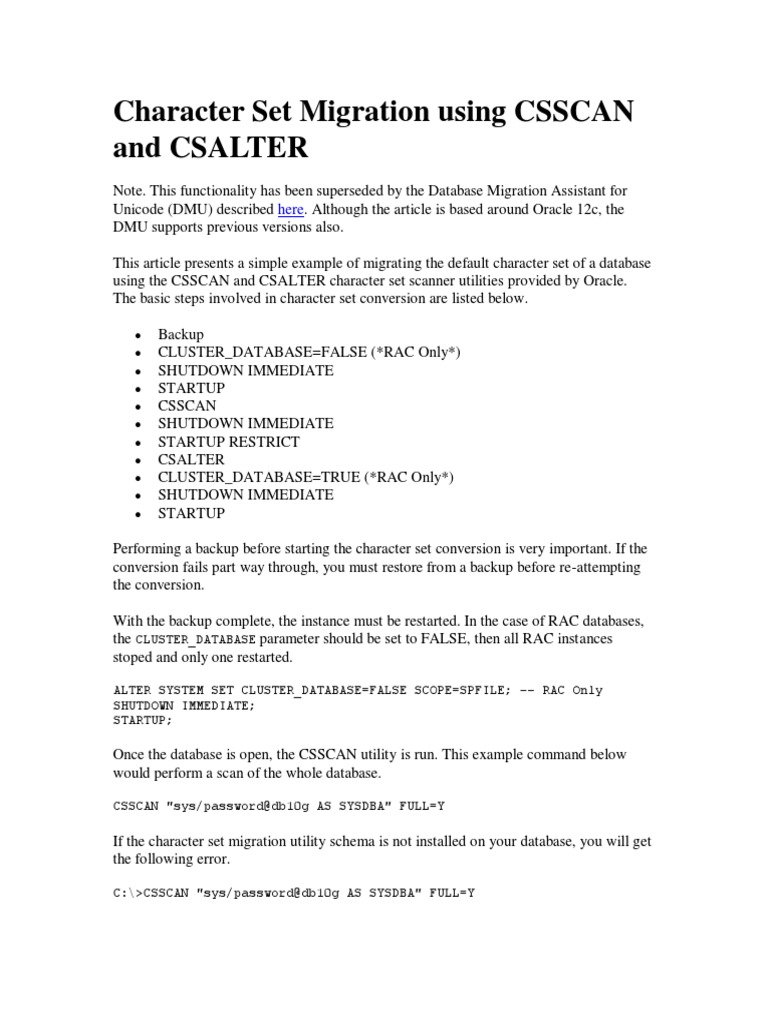 Character Set Migration Using CSSCAN and CSALTER | PDF | Oracle Database | Databases