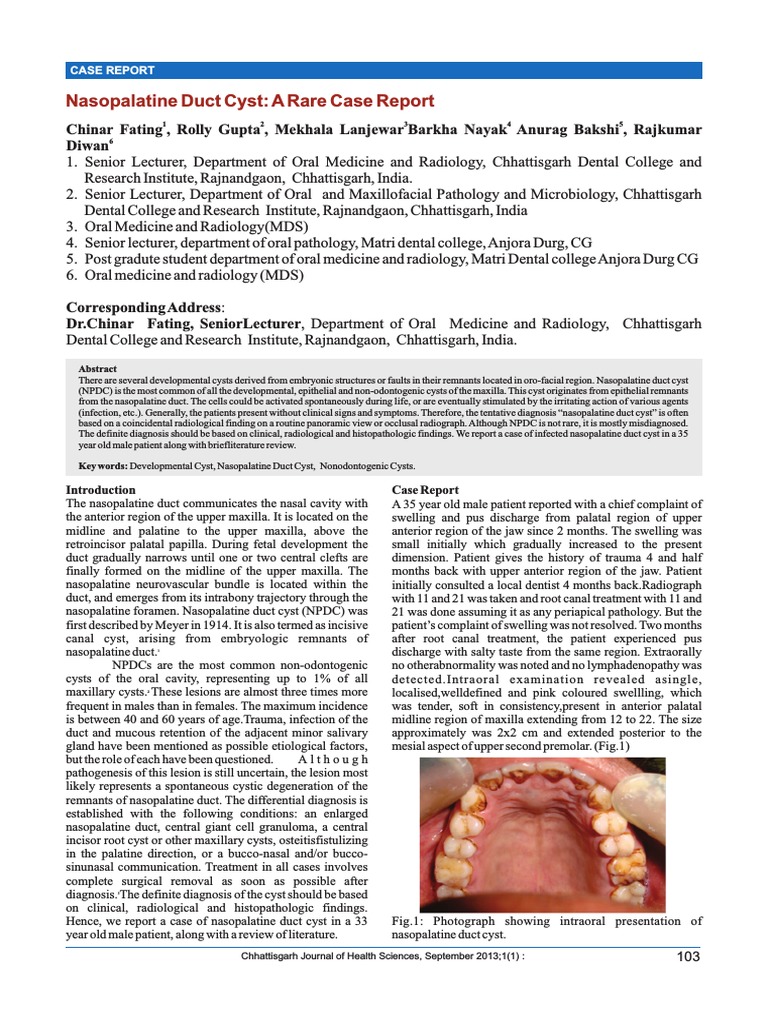 Nasopalatine Duct Cyst | PDF | Epithelium | Medicine