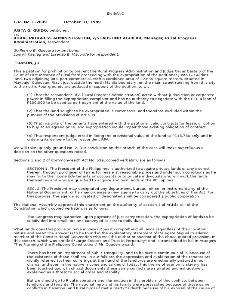RPA Land Expropriation Case | PDF | Eminent Domain | Due Process Clause