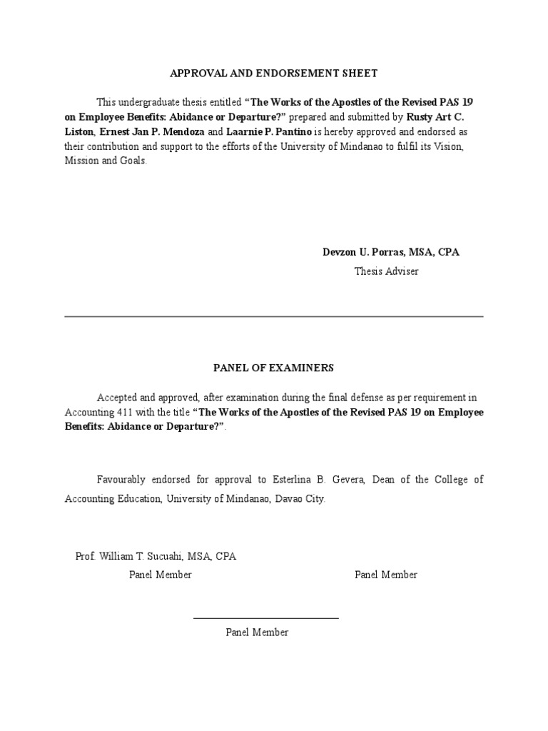 Approval and Endorsement Sheet of Thesis Adviser | PDF