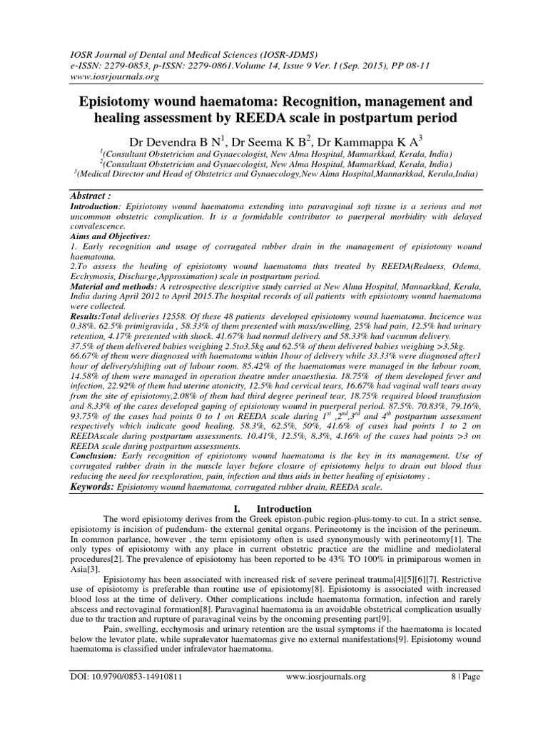 REEDA Scale in Episiotomy Healing Assessment | PDF | Childbirth | Women ...