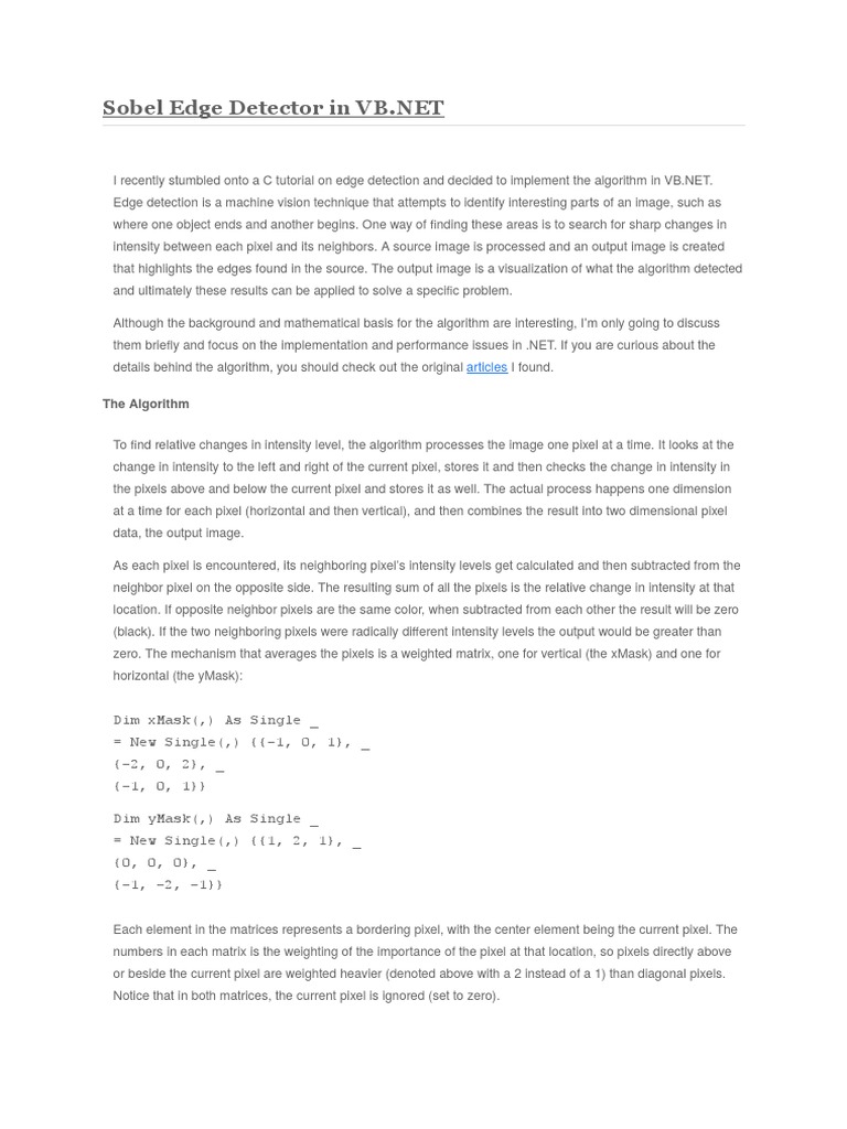 Sobel Edge Detector in VB | PDF | Thread (Computing) | Matrix (Mathematics)