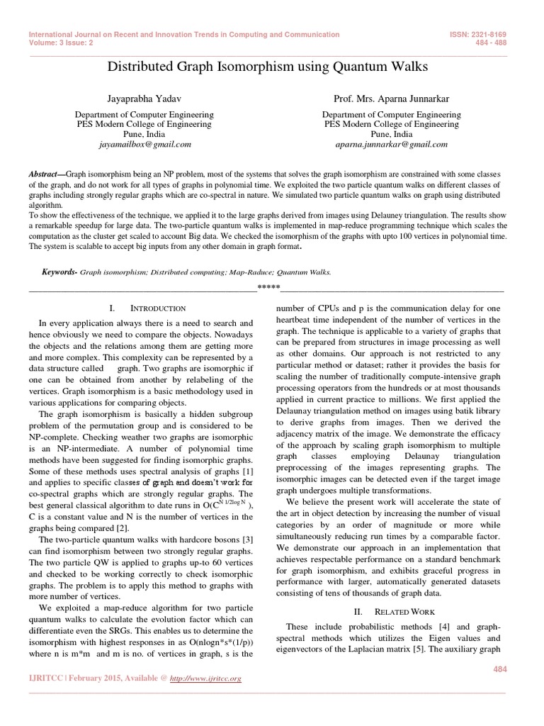 Distributed Graph Isomorphism Using Quantum Walks Pdf Computational Complexity Theory Map