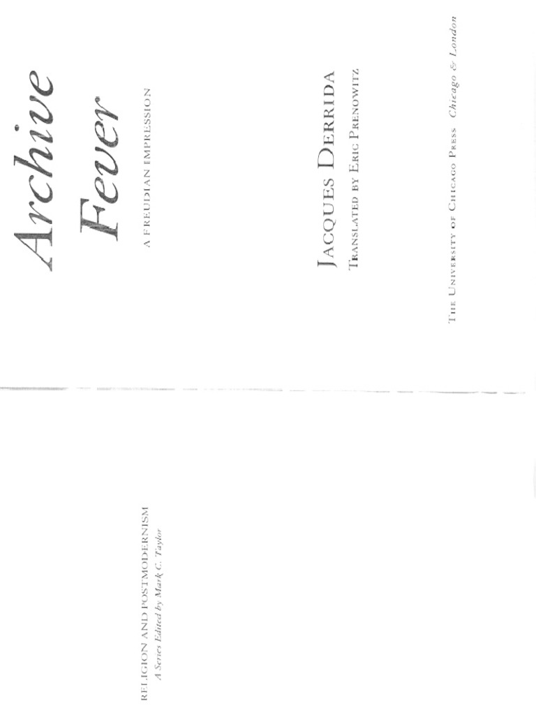 Jacques Derrida Archive Fever A Freudian Impression Pdf