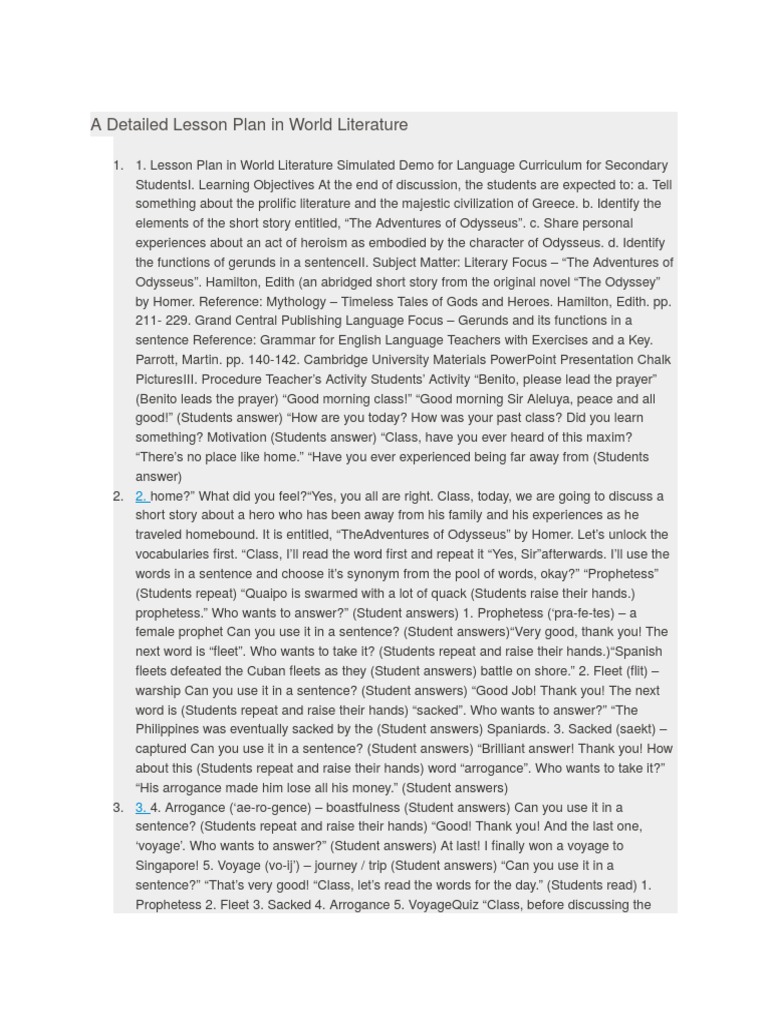 World Literature Lesson Plan: Odysseus | PDF | Odysseus | Penelope