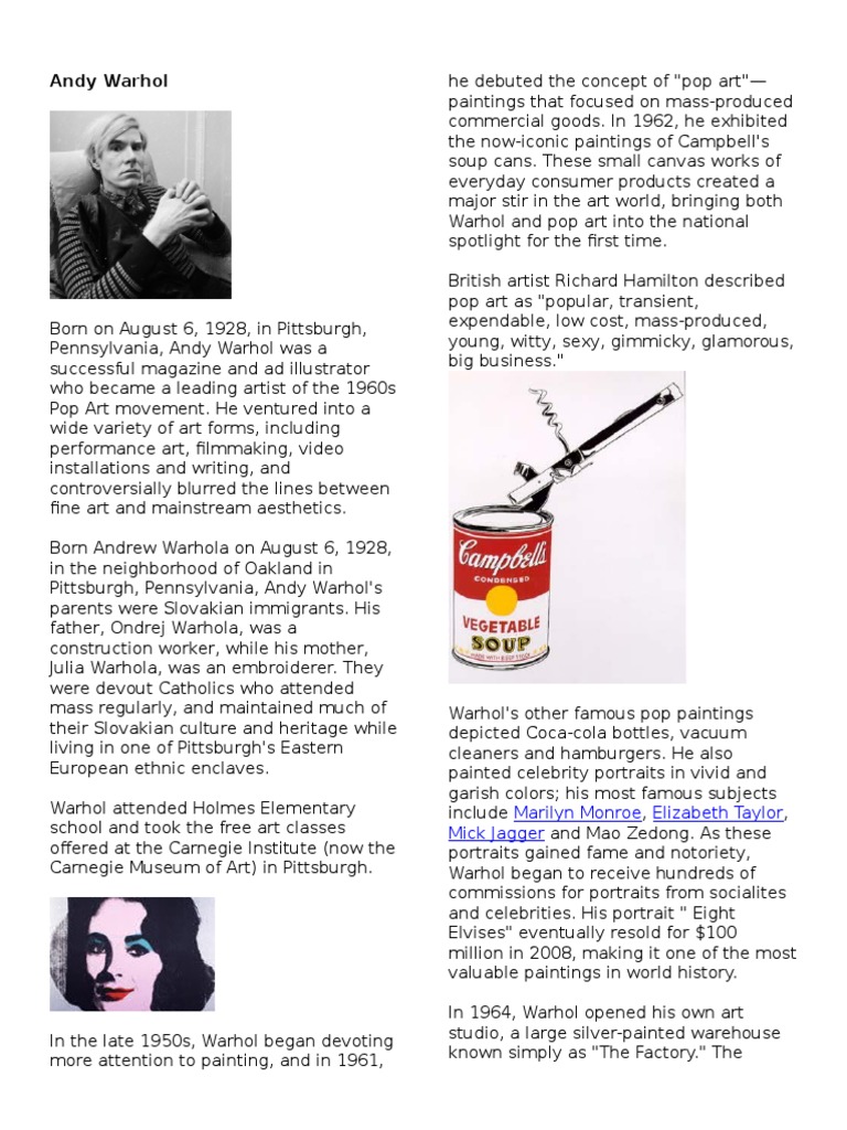 Reading Comprehension Andy Warhol | PDF | Andy Warhol | Paintings