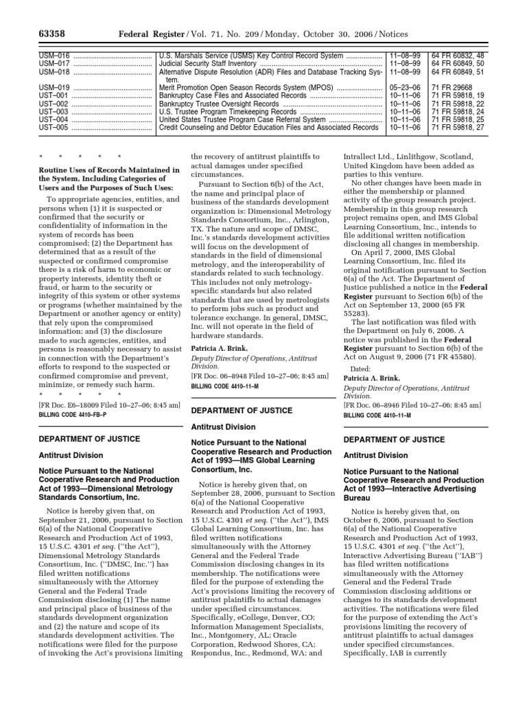 Notice: National Cooperative Research Notifications: Interactive ...