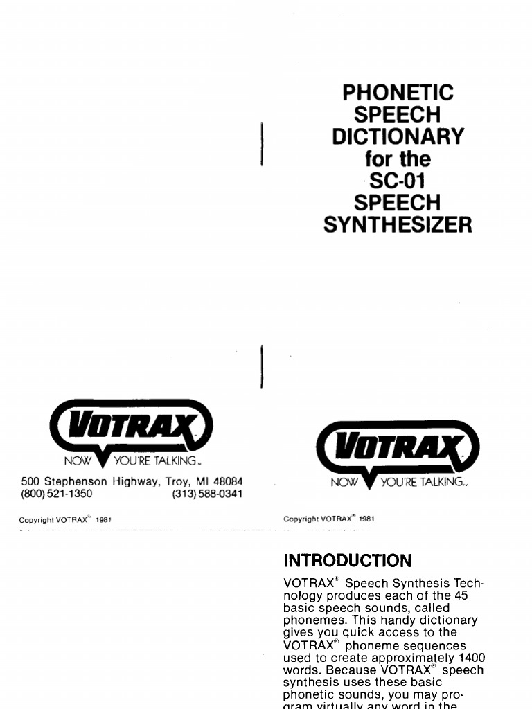 Votrax Sc01 Voice Chip Dictionary | PDF | Speech Synthesis | Phoneme