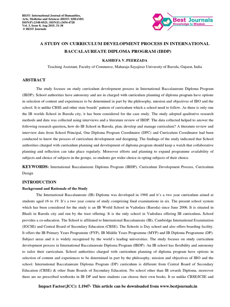 A Study On Curriculum Development Process in International Baccalaureate Diploma Program (Ibdp ...
