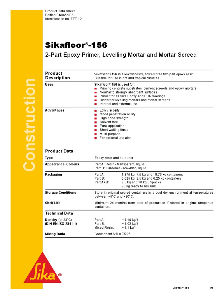 Sikafloor - 156: 2-Part Epoxy Primer, Levelling Mortar and Mortar ...