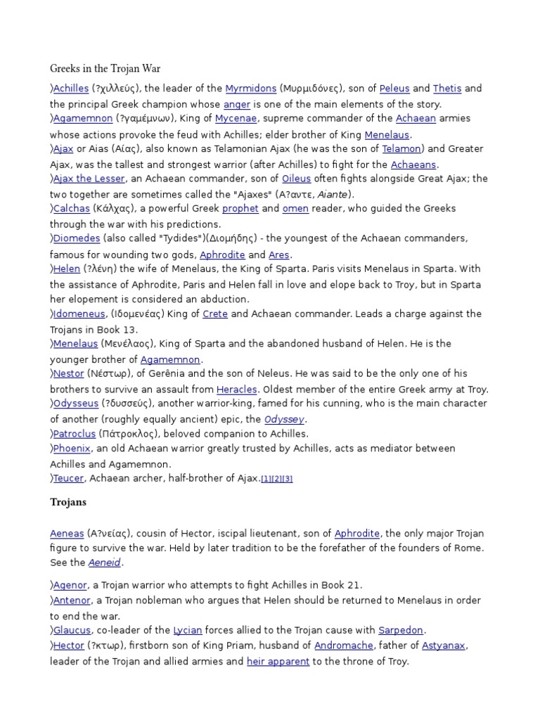 Trojan Characters | PDF | Hector | Achilles