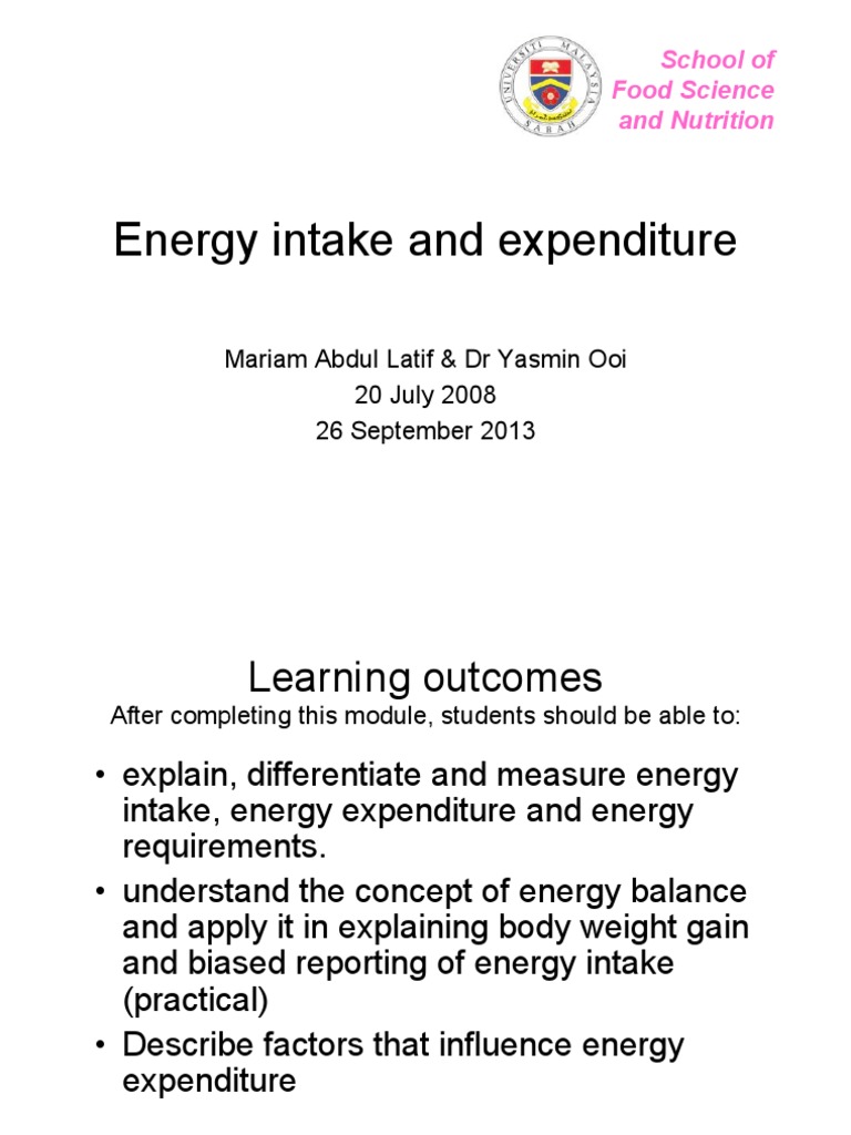 Energy Intake and Expenditure Overview | PDF | Food Energy | Energy ...