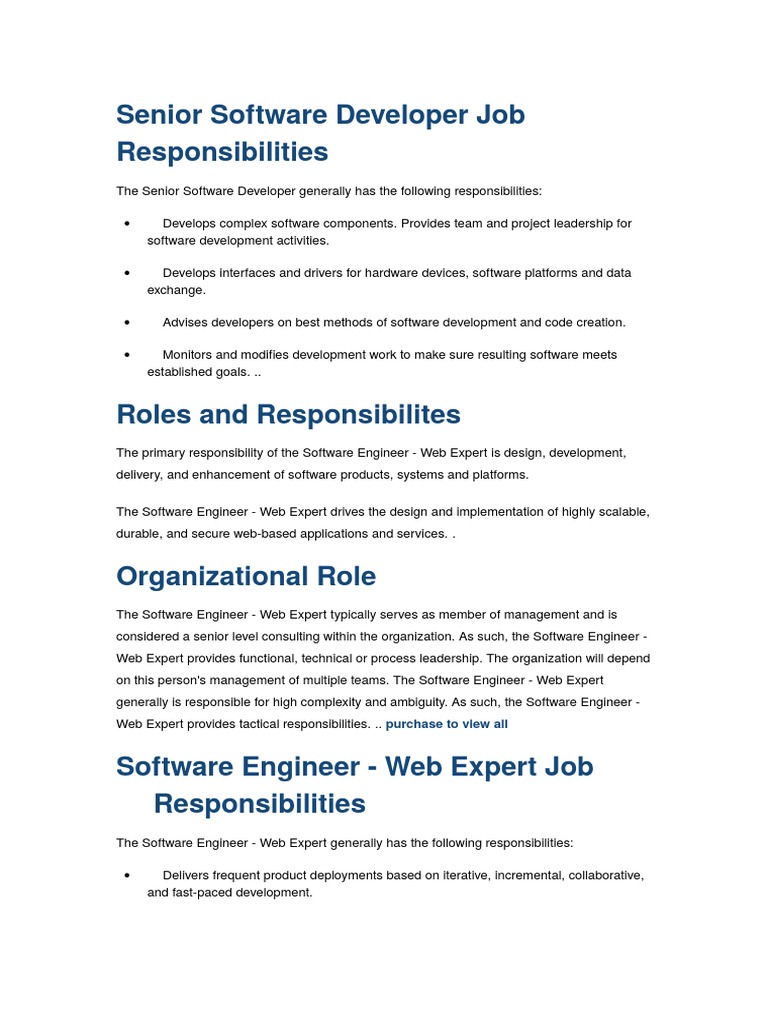 Senior Software Developer Job Responsibilities | Download Free PDF | Competence (Human Resources ...
