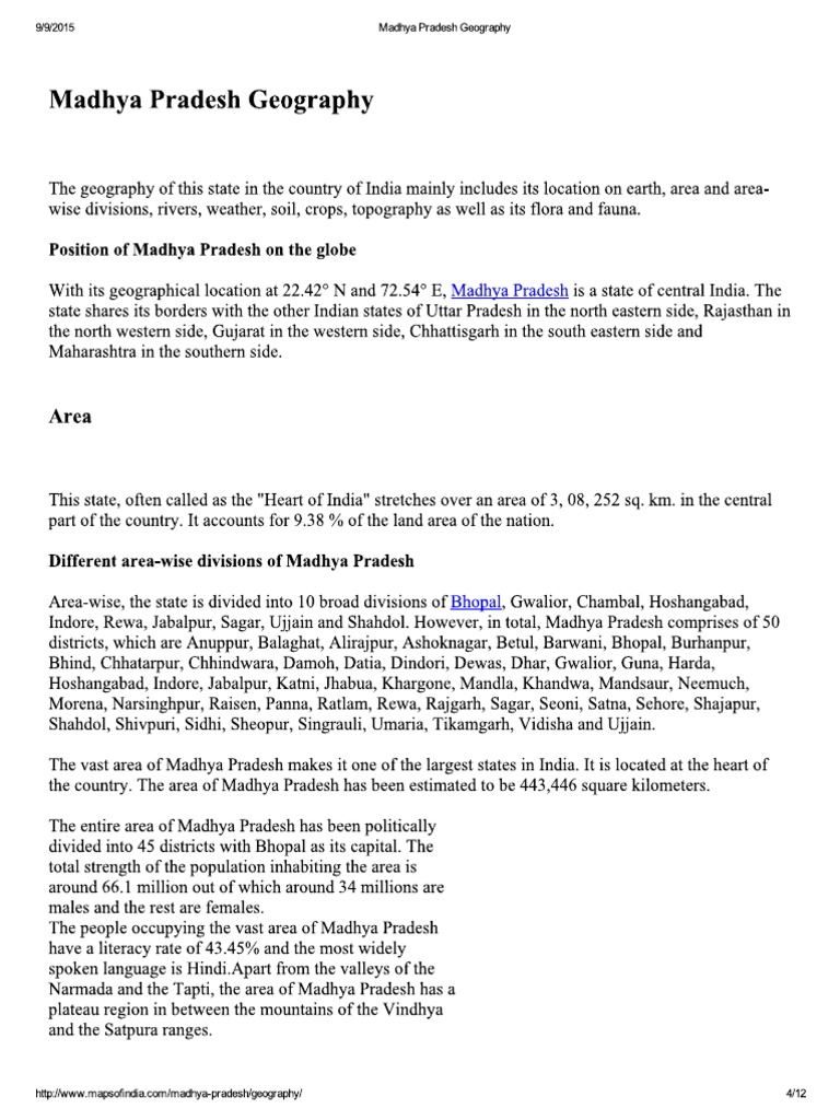 Madhya Pradesh Geography | PDF
