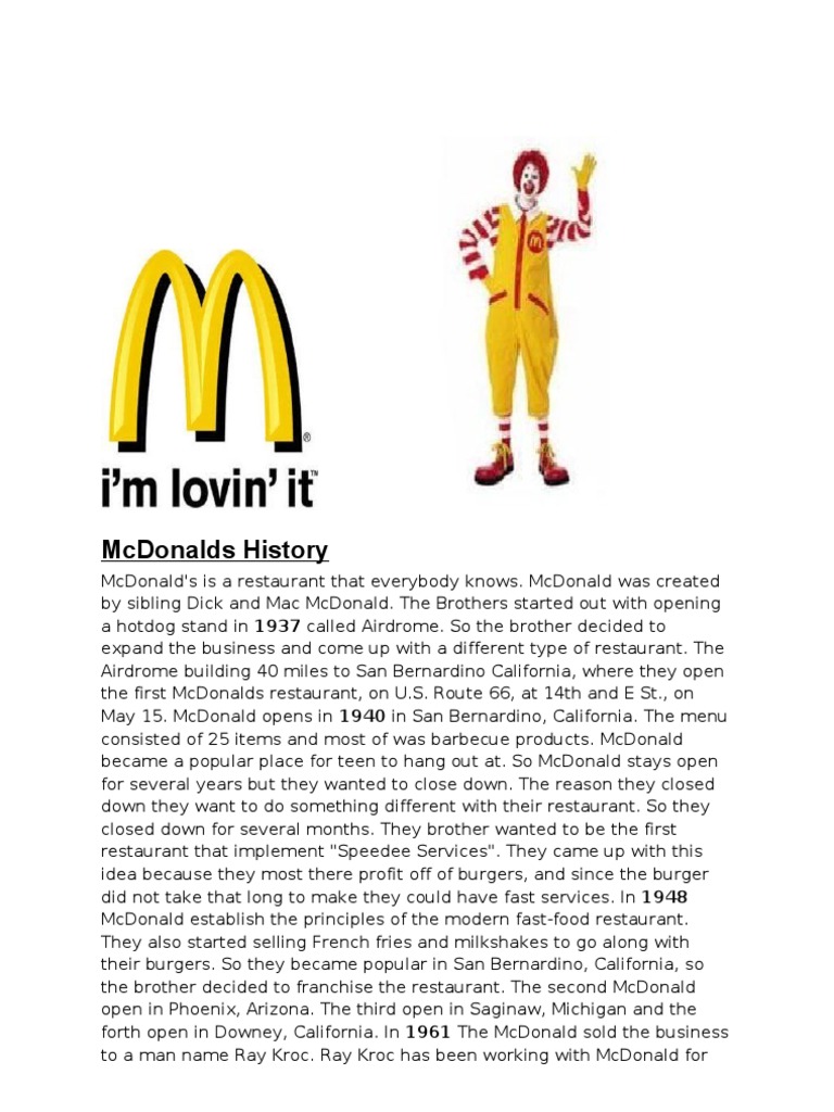 McDonalds History | Mc Donald's | Fast Food Restaurants