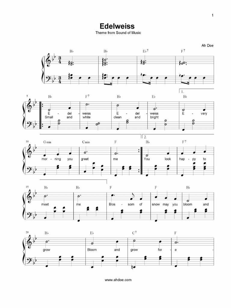 Edelweiss Piano Sheet Music | PDF | Entertainment (General)