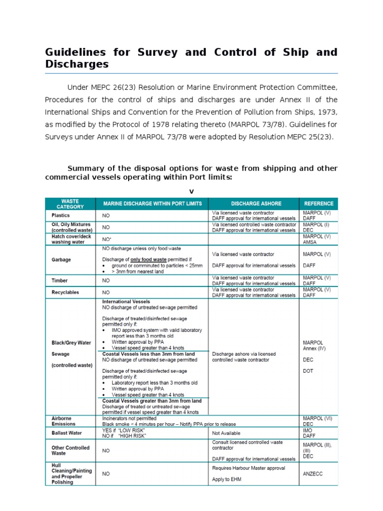 Guidelines For Survey and Control of Ship and Discharges | PDF | Water ...