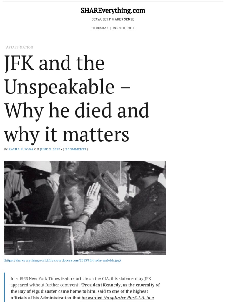 JFK and The Unspeakable - Why He Died and Why It Matters | PDF | John F ...