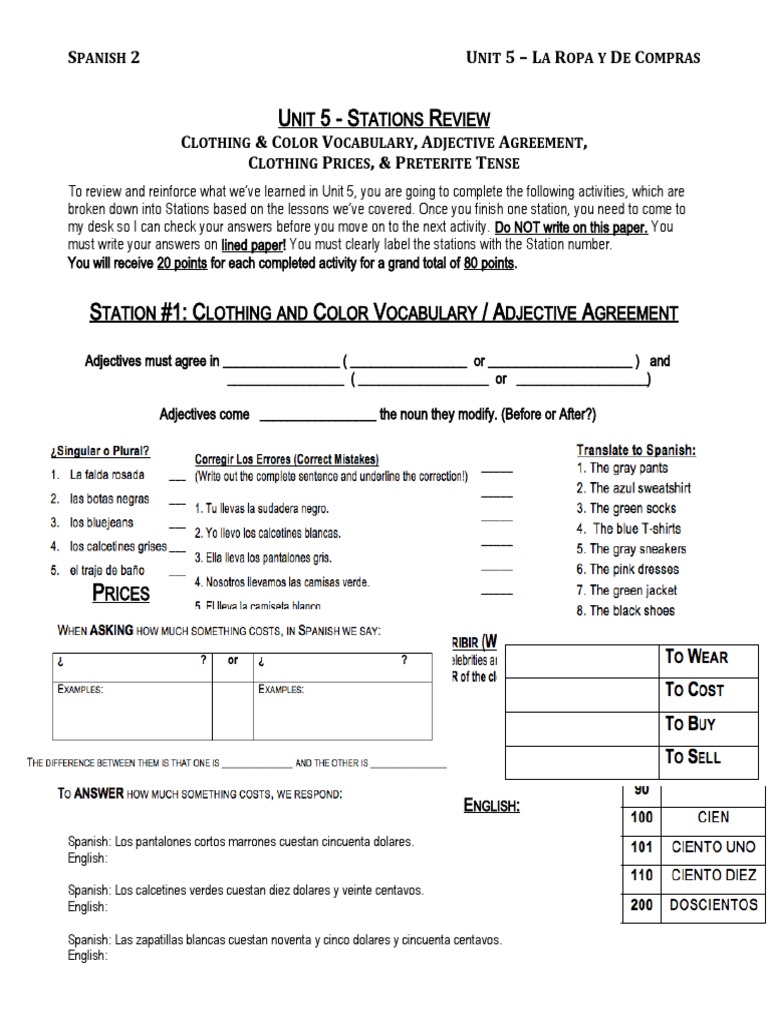 Spanish 2 Unit 5 Review: La Ropa | PDF | English Language | Verb