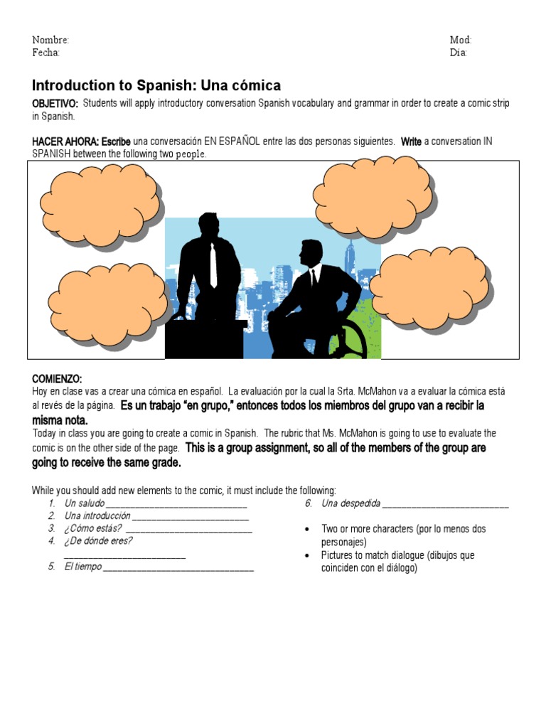 Introduction To Spanish - Comic | PDF | Vocabulary | Writing