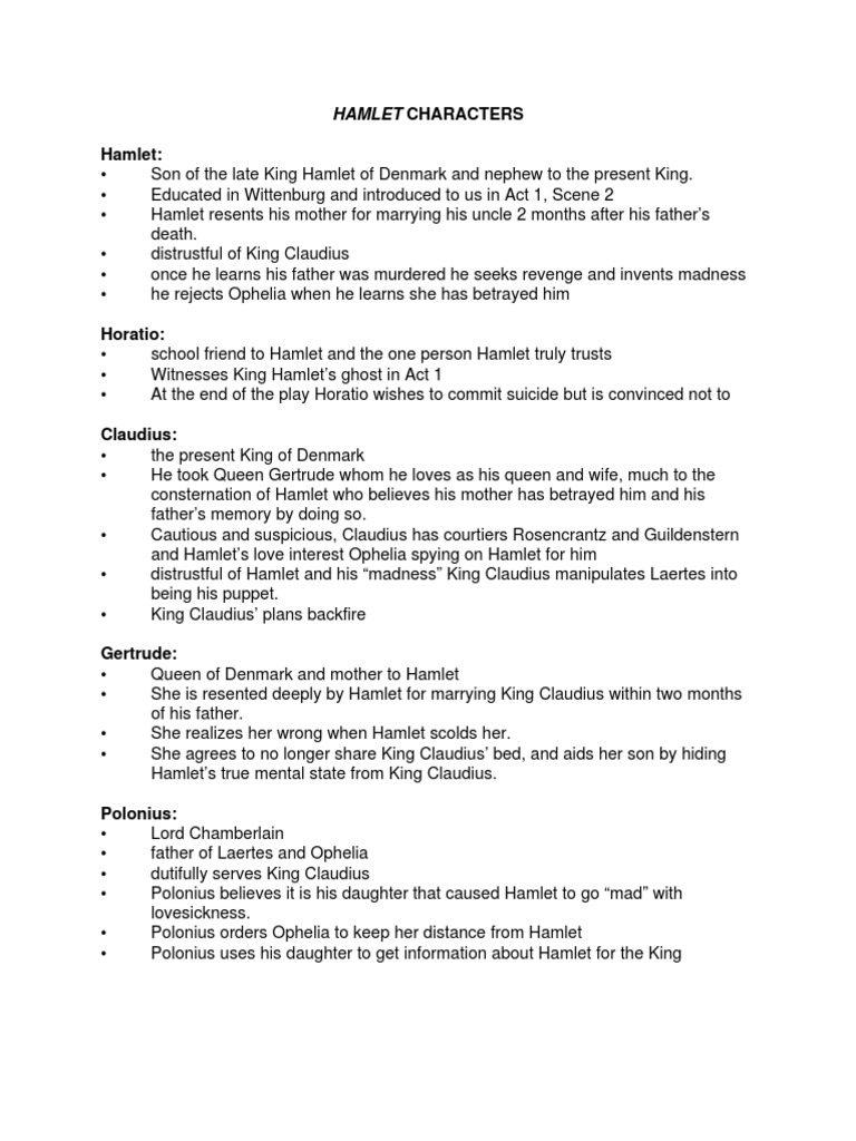 Key Characters of Shakespeare's Hamlet | PDF | Hamlet | Shakespearean ...