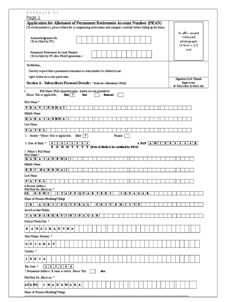 Application for Allotment of Permanent Retirement Account Number (PRAN ...