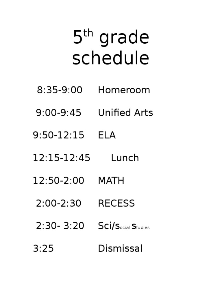 5th Grade Schedule | PDF