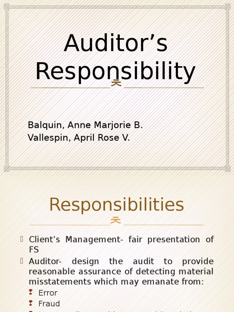 Auditor S Responsibility | PDF | Financial Audit | Audit